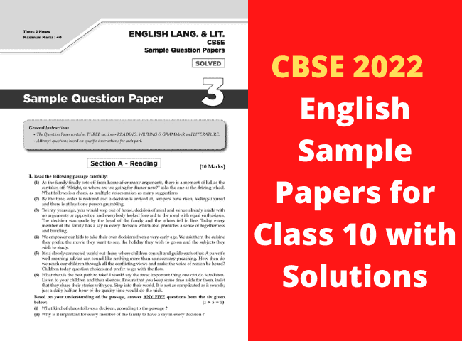 CBSE 2022 English Sample Papers For Class 10 With Solutions Earning 